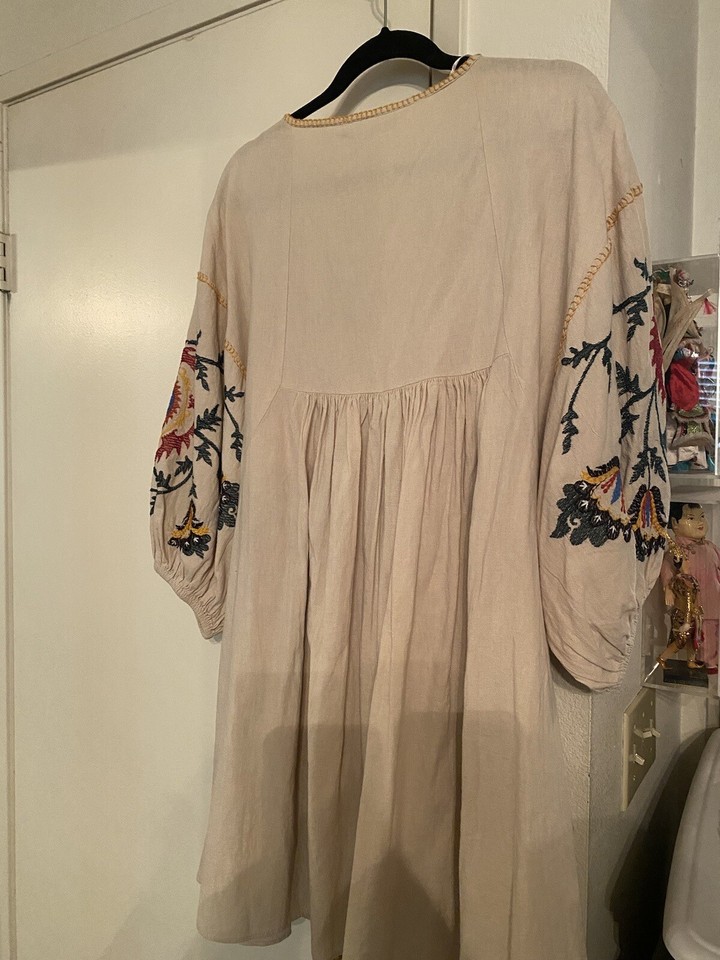 NWT_ZARA SS23 EMBROIDERED LINEN BLEND DRESS ECRU | 5107/055_XS-XL | eBay