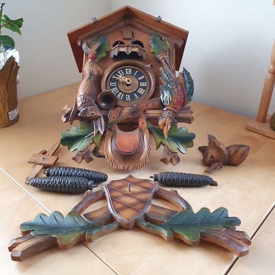German Black Forest Painted Carved Wood Cuckoo Hunter Clock | eBay