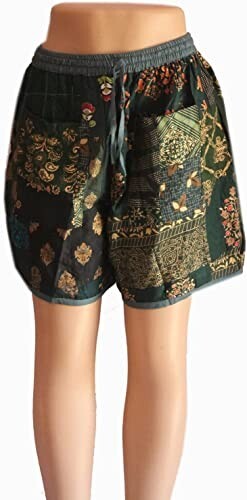 Unisex Boho Bohemian Hippie Patchwork Festival Shorts Elasticated Waist ...