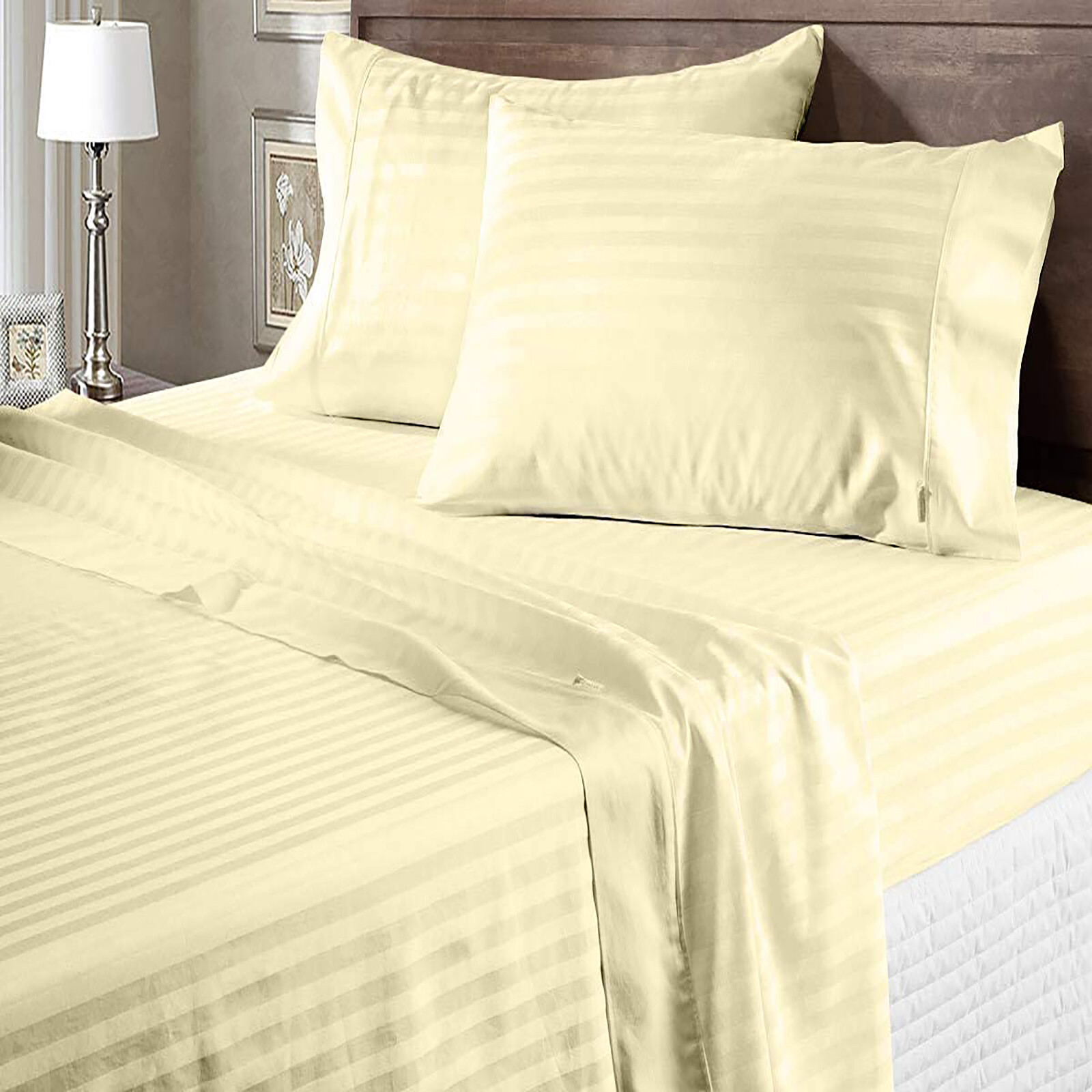1000tc 100%Egyptian Cotton Ivory Strip Bedding Item Sheet Set/Duvet Set ...