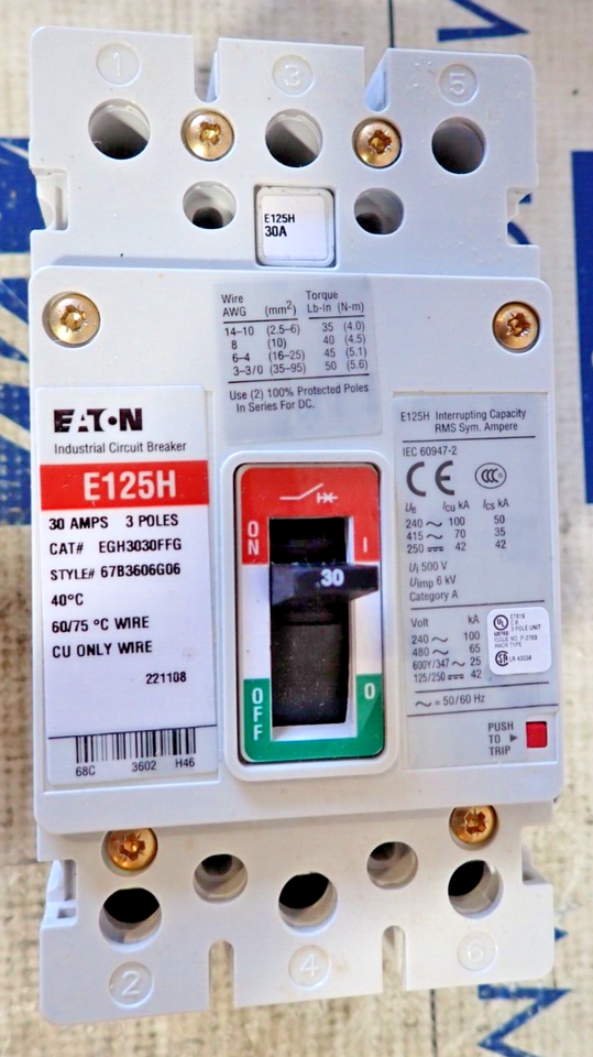 NEW - Eaton EGH3030FFG 30 Amp 480 VAC 3 Pole EG-Frame Type EG Circuit Breaker | eBay