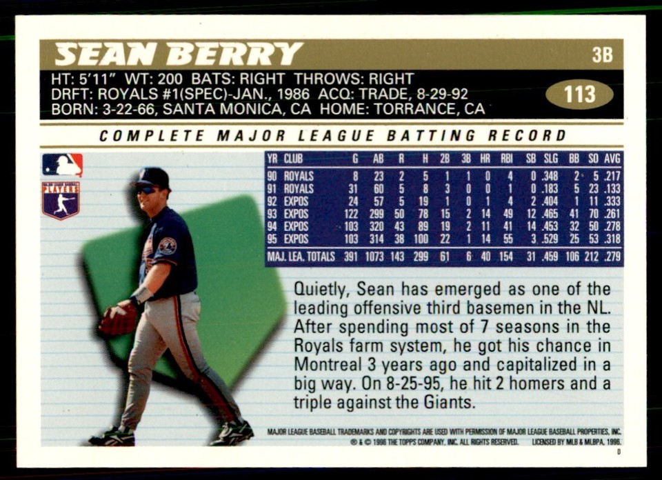 1996 Topps Sean Berry Baseball Cards #113 | eBay