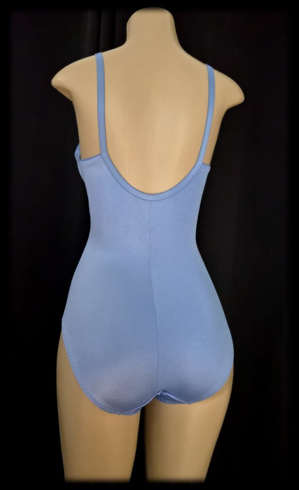 Vintage VASSARETTE Blue BODYSUIT Spandex SHAPER Waist Cincher LACE ...