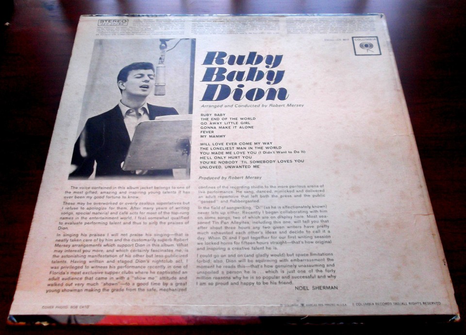 Dion Ruby Baby 1963 COLUMBIA CL-2010 2 Eyes MONO Doowop R&R 33rpm Vinyl ...