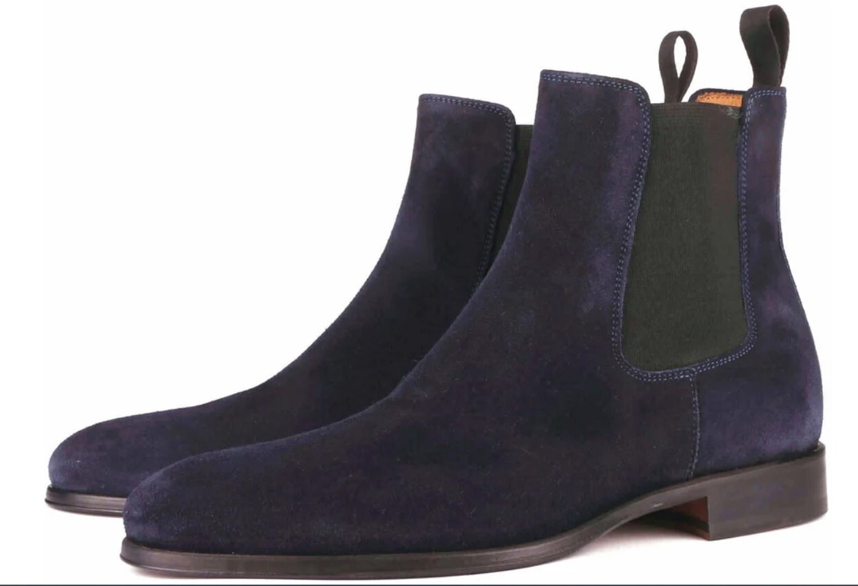 Handmade Men Blue Suede Chelsea Boot, Men Navy blue Suede Casual Boot ...