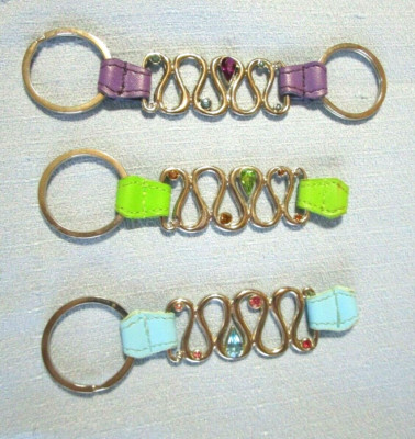 Jeweled Leather Fastened Green Blue Purple S Design 3 Metal Key Chains ...