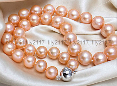 Genuine Natural 10-11mm south sea round pink pearl necklace 18 inch AAA ...