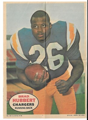 BRAD HUBBERT 1968 Topps Football Mini Poster #12 San Diego Chargers EX ...