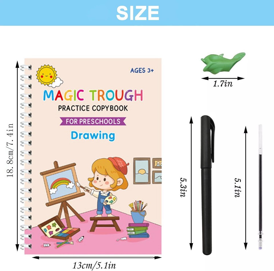 4 Pc Magic Practice Copybook,Reusable Grooved Writing Books,Handwriting ...