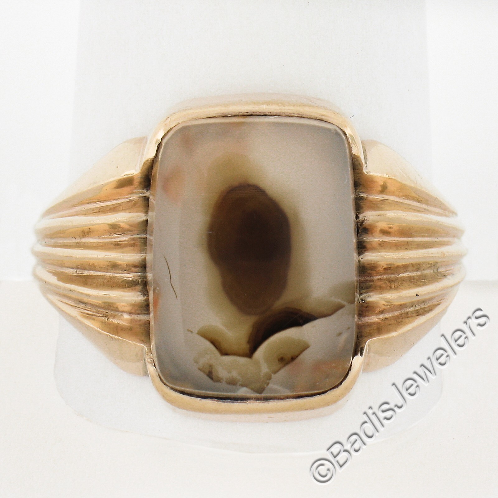 Antique Victorian 10k Gold Rectangular Channel Moss A… - Gem