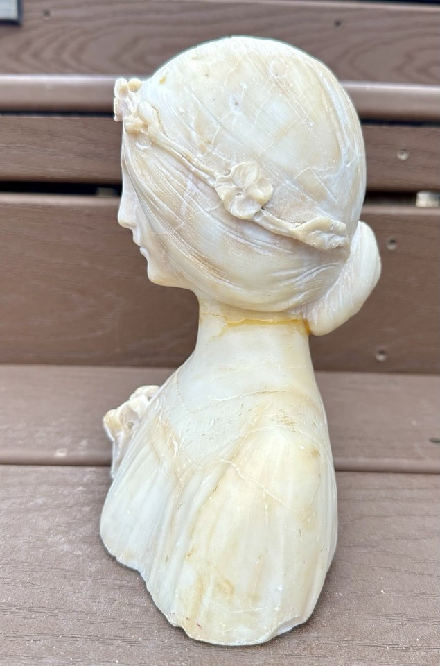 Antique Vintage Alabaster Marble Carved Bust Statue Head Young Lady ...