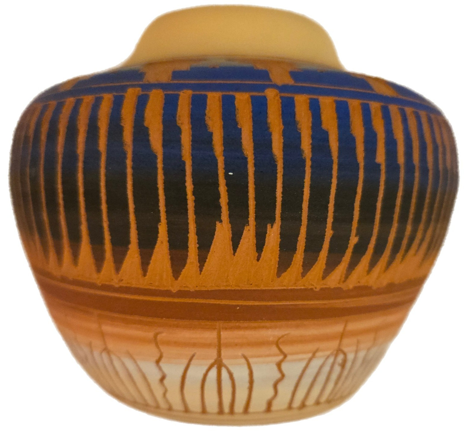 Native American Navajo Etched Pottery Vase Signed C. Sam Dine 4.25 x 13 ...