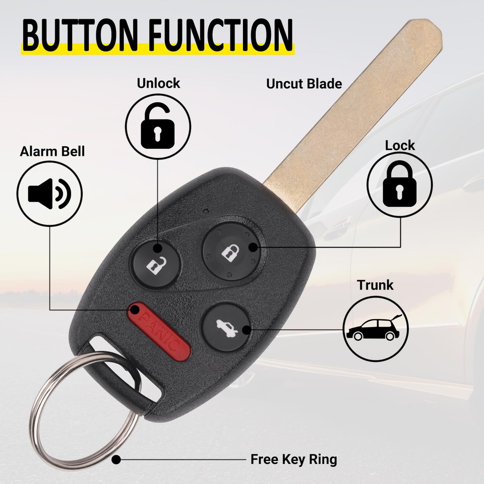 Keyless Entry Remote Control Uncut Car Ignition Key Fob Compatible with ...