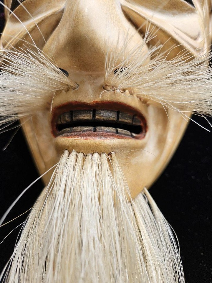 Wooden carved Noh mask Ji men hand carved framed Japanese traditional ...