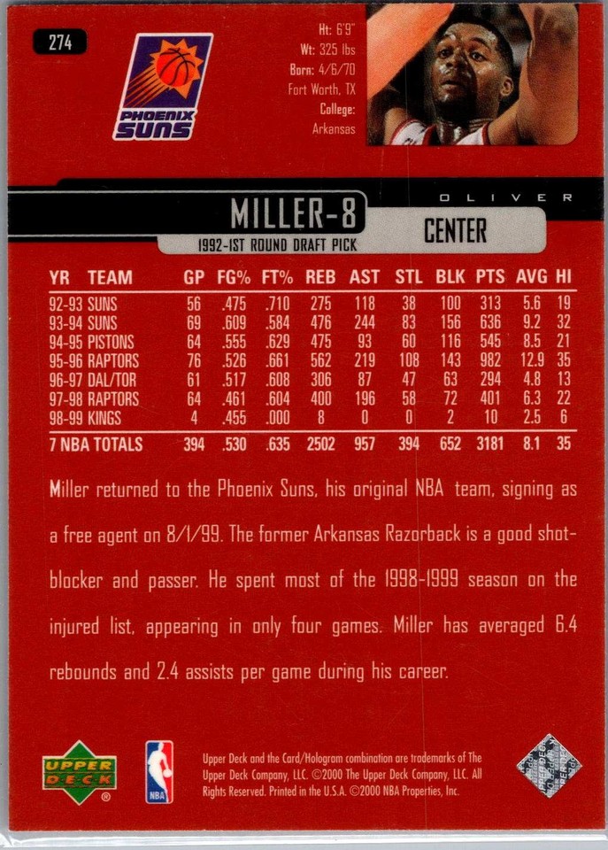 Oliver Miller #274 1999-00 Upper Deck Phoenix Suns | eBay