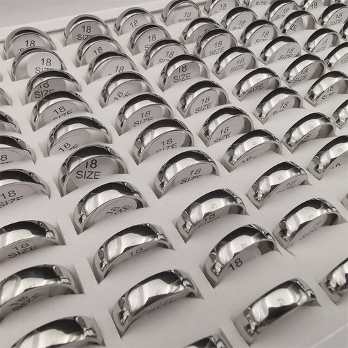 Bulk lots 50PCS Silver 6mm Stainless Steel Rings Men Women Wedding Band ...