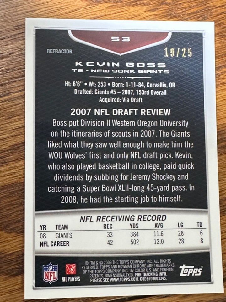 2009 Bowman Chrome Kevin Boss Orange Reftactor /25 | eBay