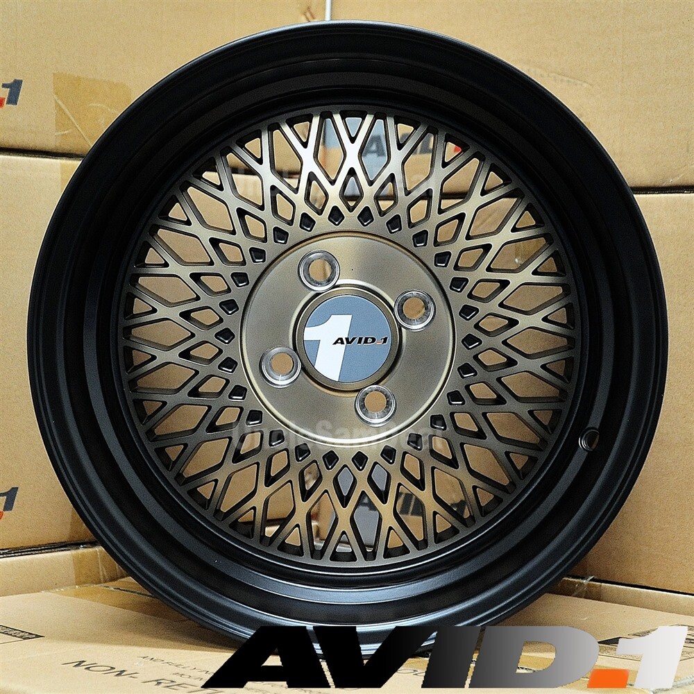15" 15x8 4x100 +25 AVID.1 AV-18 MATTE BLACK LIP BRONZE MESH SPORT WHEEL ...