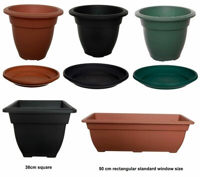 PLASTIC RECTANGULAR ROUND SQUARE PLANT FLOWER POT POTS PLANTER ...
