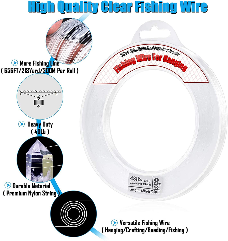 Clear Fishing Wire, 656FT Fishing Line Clear Invisible Hanging Wire ...