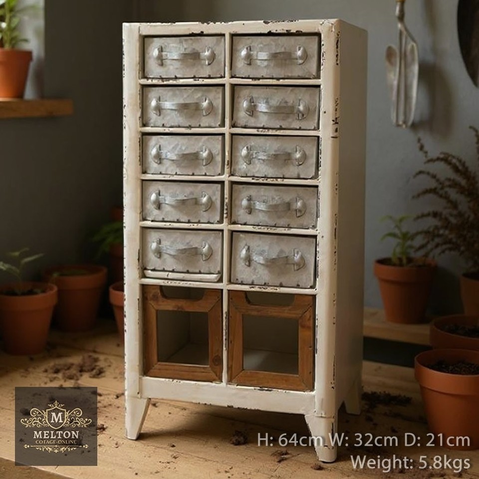 Industrial Floor Standing 14 Small Draw Unit Metal & Wood Rustic Finish ...