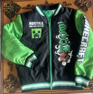 Boys Black & Green Minecraft Creeper TNT Bomber Jacket Zip Front Coat ...