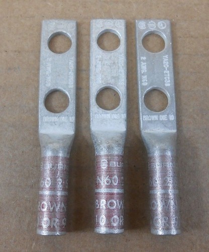 LOT OF 3 NEW BURNDY YA2C-2TC38 YA2C2TC38 COMPRESSION LUG 2AWG 3/8" BOLT ...