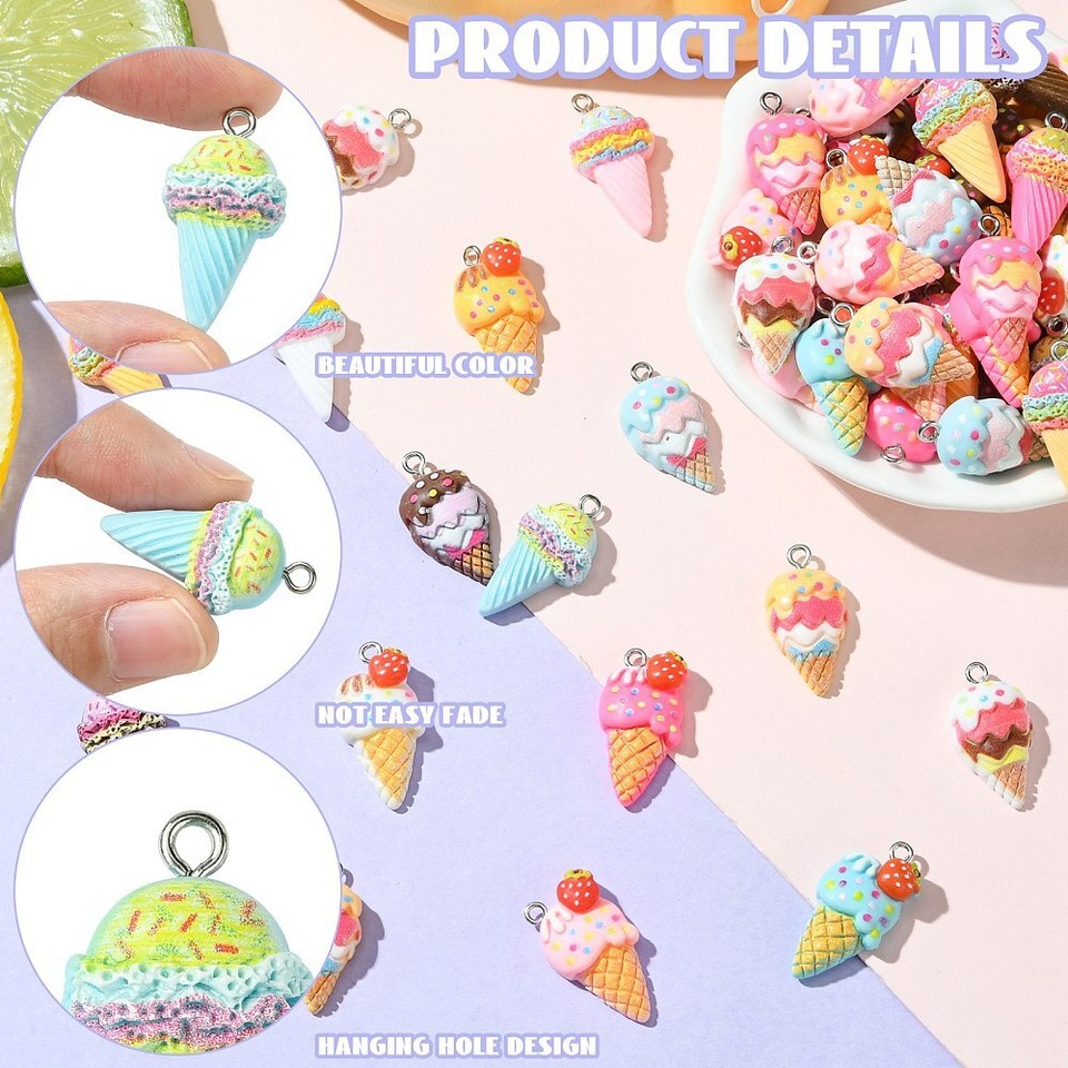 90pcs Resin Ice Cream Charms Imitation Sweet Food Charms for Jewelry ...