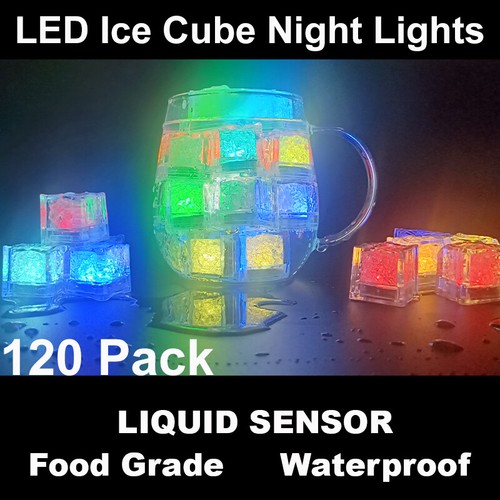 120xWaterproof Light Up Flashing LED Ice Cubes for Party Drinks Glowing ...