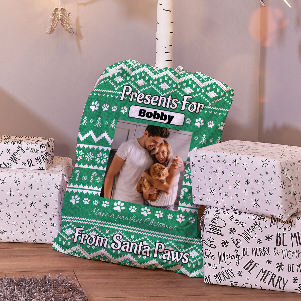 Personalised Dog Santa Sack - Green Santa Paws - Pet Christmas Stocking ...