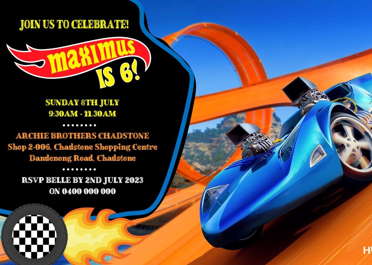 Photo Hot Wheels Car Invitations Hot Wheels Birthday Invitation