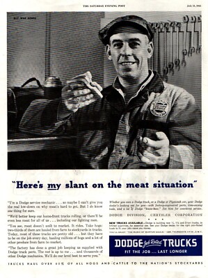 1945 Dodge Trucks Service Mechanic Holding Meat Sandwich Vintage Print ...