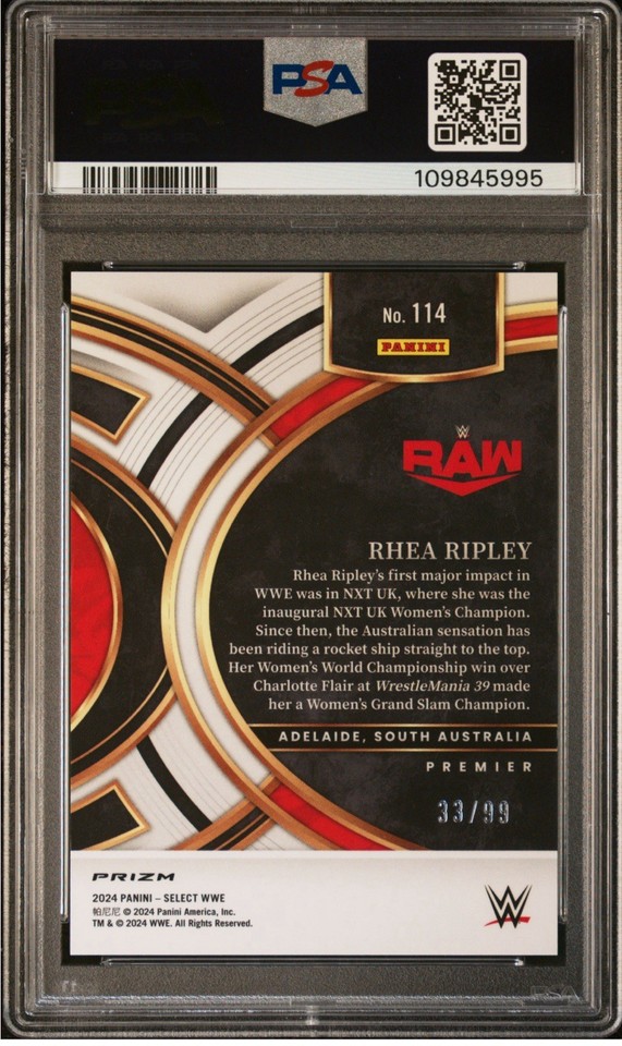 RHEA RIPLEY: 2024 Panini Select WWE🔥#/99 PURPLE PRIZM PREMIER🔥PSA 10 ...