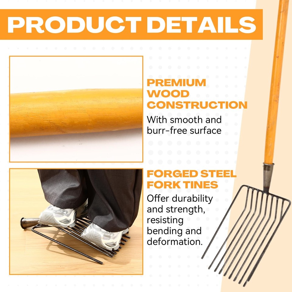 4 Sets Pitch Fork 10 Tines Wide Manure Fork with Long Handle Heavy Duty ...