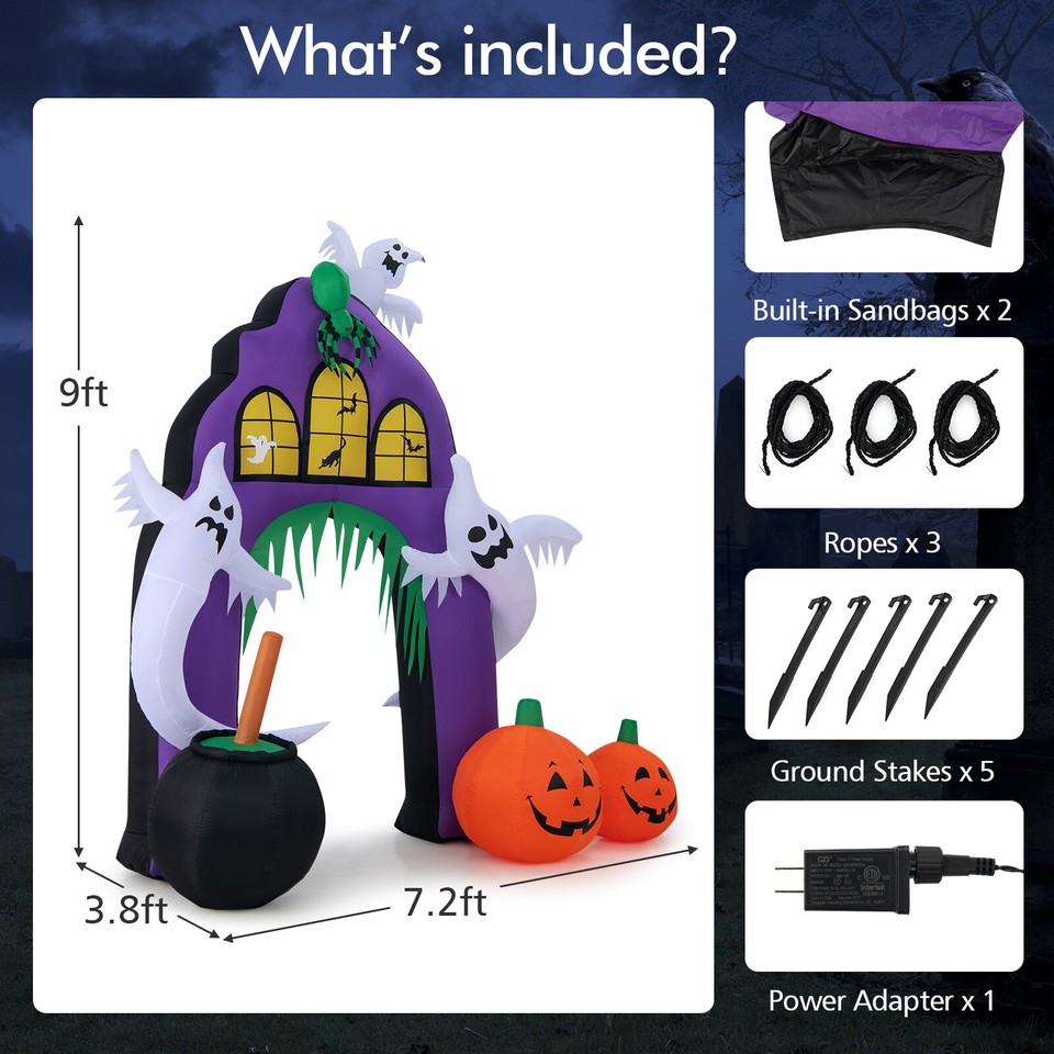 9 Ft Tall Halloween Inflatable Castle Archway Decor w/ Spider Ghosts ...