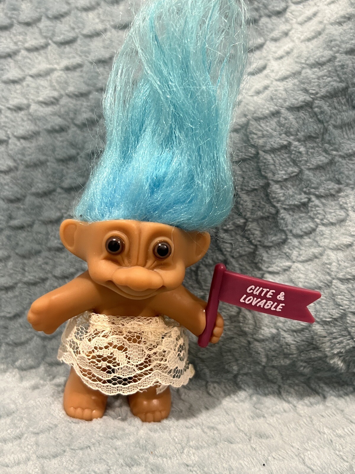 Vtg RUSS Troll Doll GOOD LUCK TROLL Light Blue Hair 3” | eBay