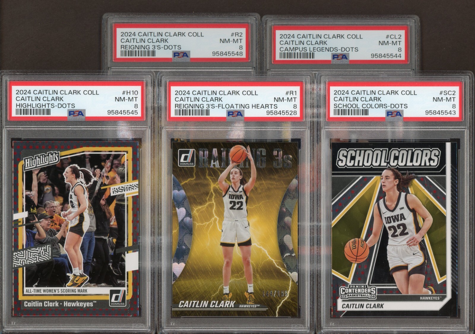 Lot Of (5) Assorted 2024 Panini Caitlin Clark Coll. Caitlin Clark RC ...