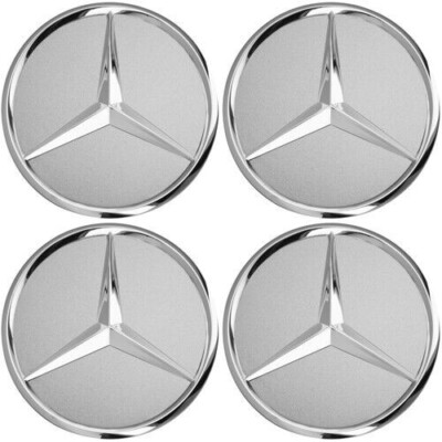 MERCEDES BENZ Genuine 4pcs Wheel CENTER HUB CAP SET Star Silver Chrome ...