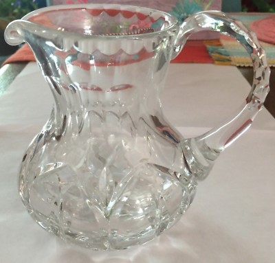 VINTAGE Cut Lead Glass Crystal Pitcher Creamer Milk Syrup Honey 5" Tall ...