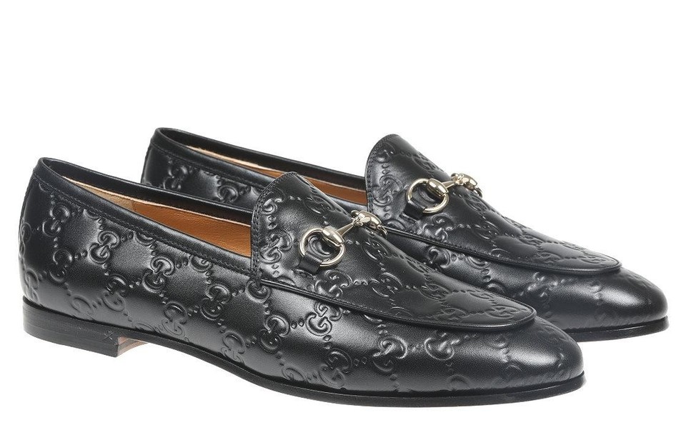 NEW GUCCI LUXURY BLACK LEATHER LADIES GG LOAFERS SHOES 38.5/US 8.5 | eBay
