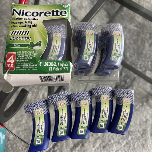 Nicorette 4mg Mini Lozenge Stop Smoking Aid Mint Flavor 12 Vials 324 ...