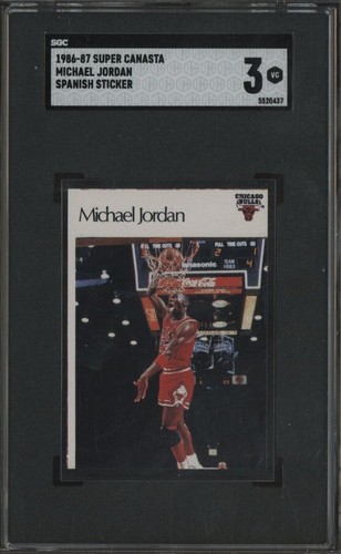 SGC 3 VG MICHAEL JORDAN ROOKIE 1986-87 SUPER SPANISH CANASTA STICKER ...