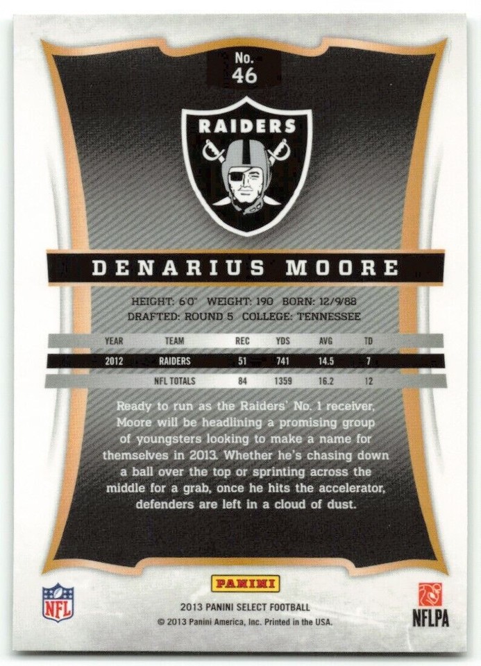 Denarius Moore Panini Select 2013 #46 Oakland Raiders | eBay