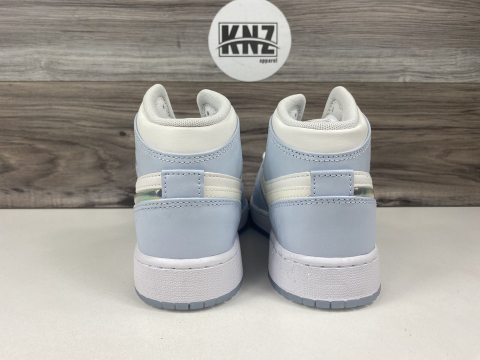 Nike Air Jordan 1 Mid Blue Tint Ice Blue White Glitter Swoosh (GS PS ...