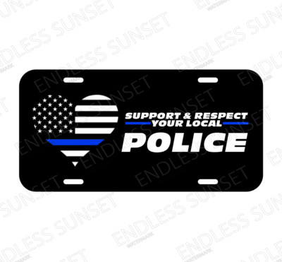Support Police Sheriff Law Enforcement Thin Blue License Plate Front ...