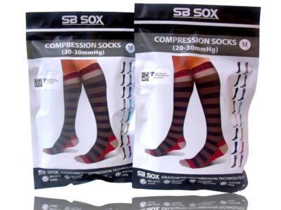 (2-Pair) SB SOX Compression Socks 20-30mmHg Size Medium Gray/Purple Men ...