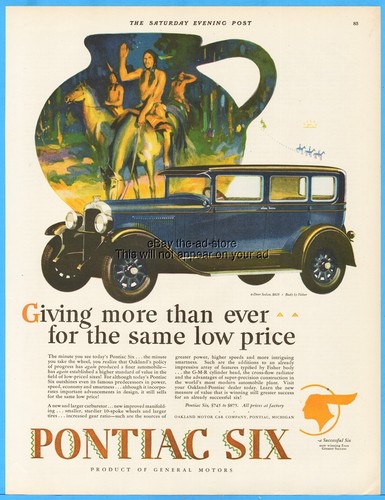 1928 Native American Indian Art Pontiac Six Sedan Ad Oakland Car ...