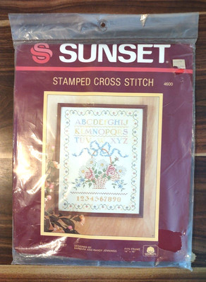 SUNSET 4600 FLOWER BASKET SAMPLER CROSS STITCH KIT 1984 NEW 14” X 18 ...