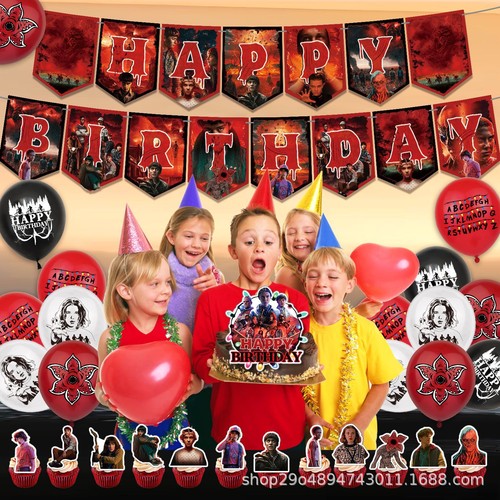 Stranger Things 5 Birthday Party Supplies Set Flag Banner Cake Toppers ...