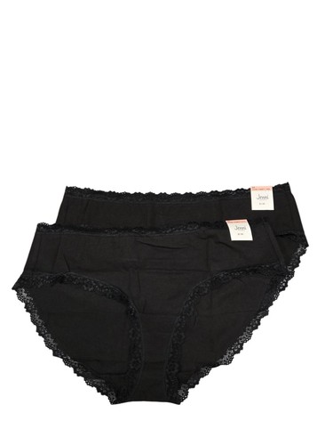 Jenni Womens 2X Black Cotton Lace Trim Hipster Panties Underwear Set Of ...
